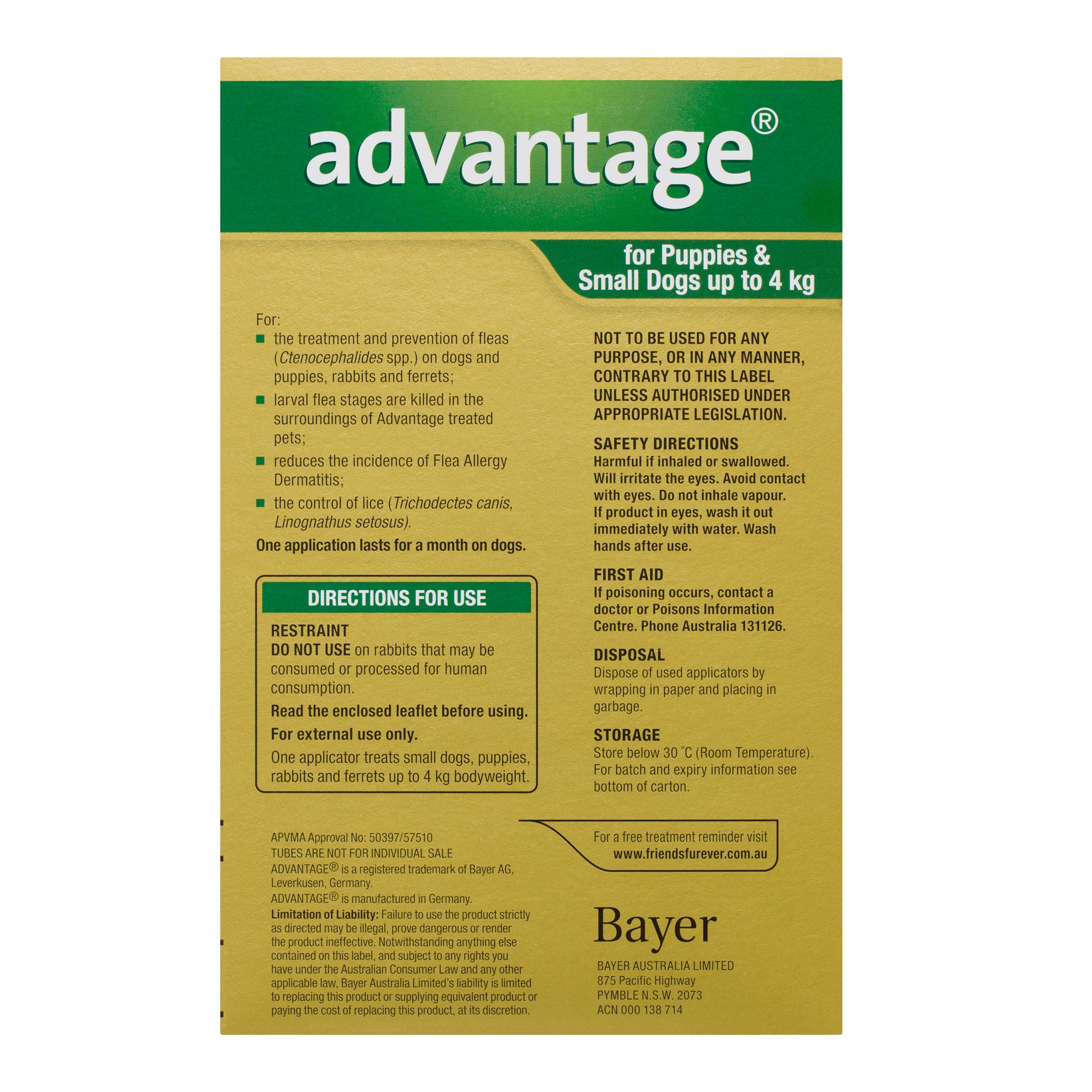 Advantage for Dogs & Puppies Under 4kg - vet-n-pet DIRECT