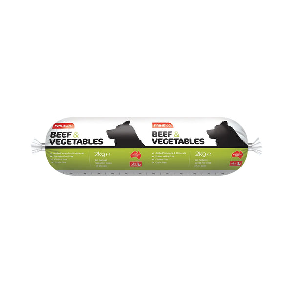 Prime100 Cooked Beef & Vegetables Roll 2kg | vet-n-pet DIRECT