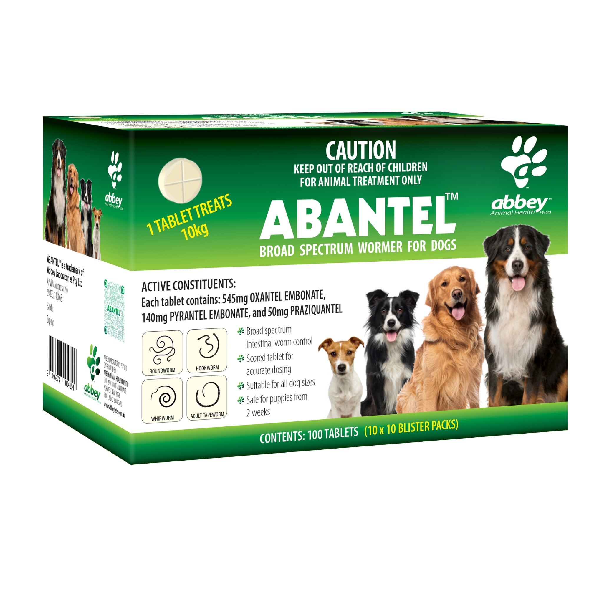 Abantel Broad Spectrum Wormer for Dogs - 100 Tablets | vet-n-pet DIRECT