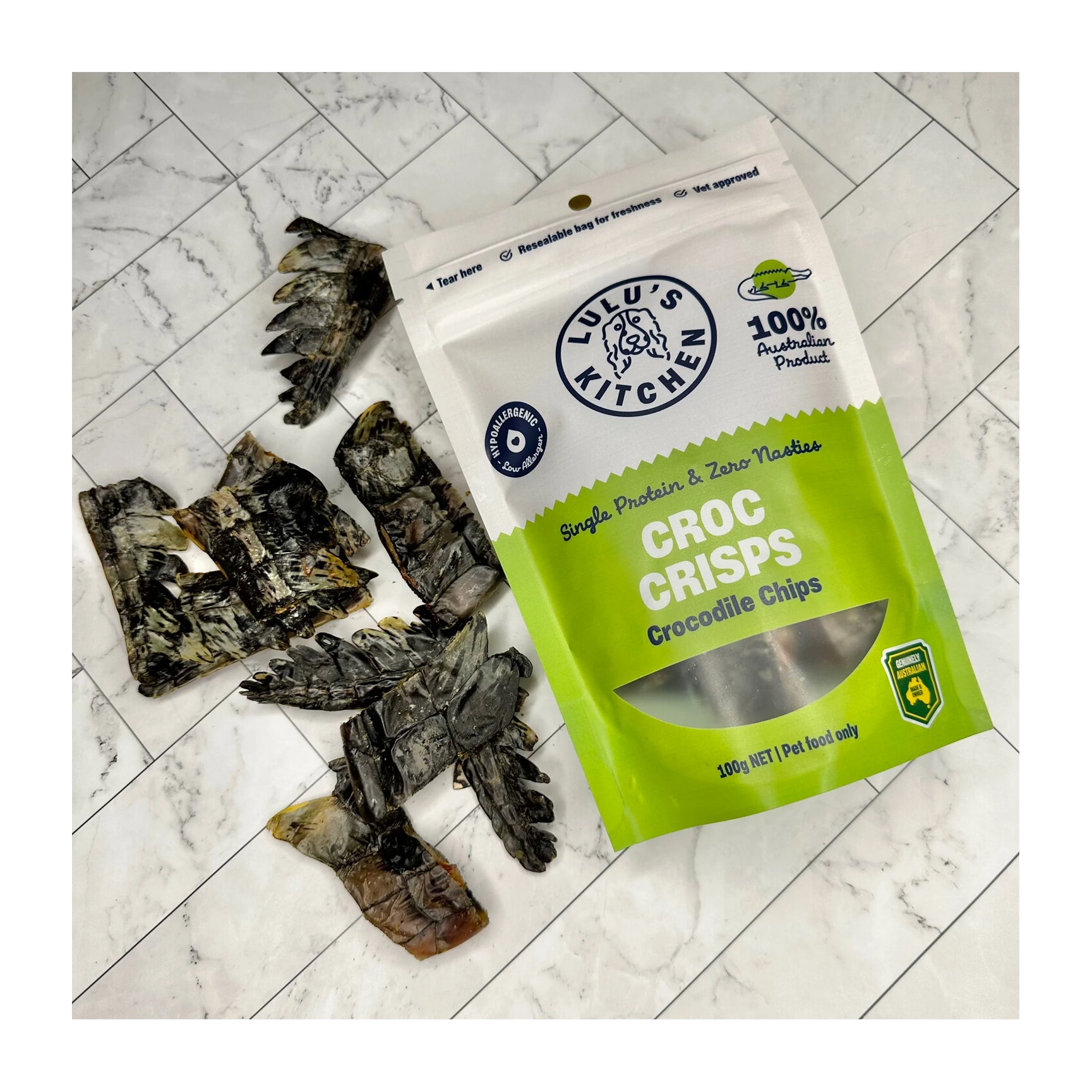 Lulu's Kitchen Croc Crisps Dog Treats 100g | vet-n-pet DIRECT