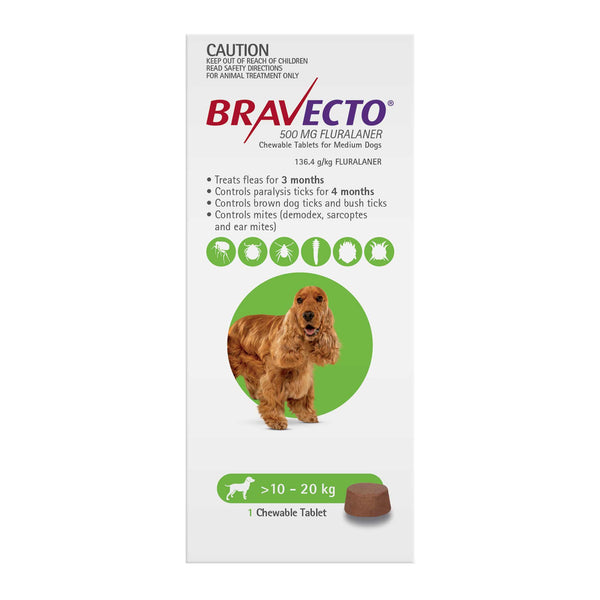 Bravecto Green for Medium Dogs 10-20kg Chews | vet-n-pet DIRECT